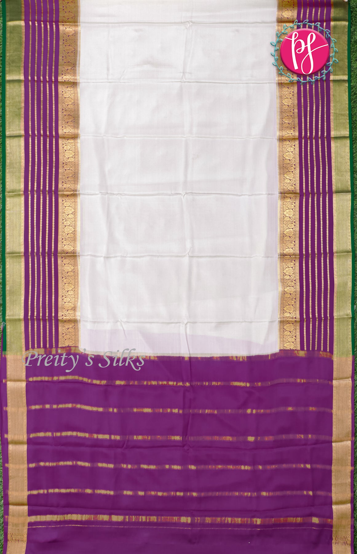 Pure Mysore Crepe Silk saree-White And Purple-PF45500 – Preity's Silks