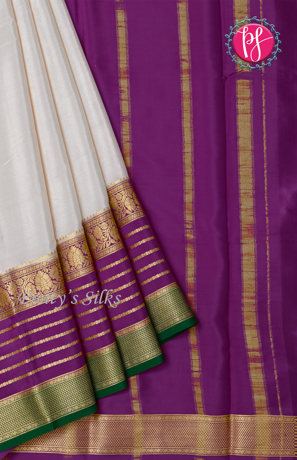 Pure Mysore Crepe Silk saree-White And Purple-PF45500 – Preity's Silks