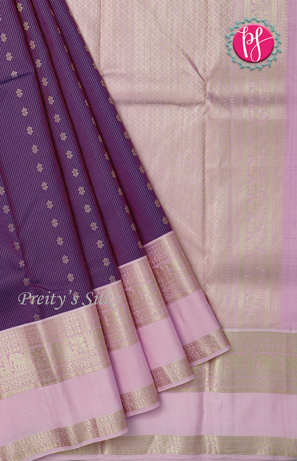 Pure Kanchipuram Silk Saree -Purple And Lightpink-PF63078 – Preity's Silks